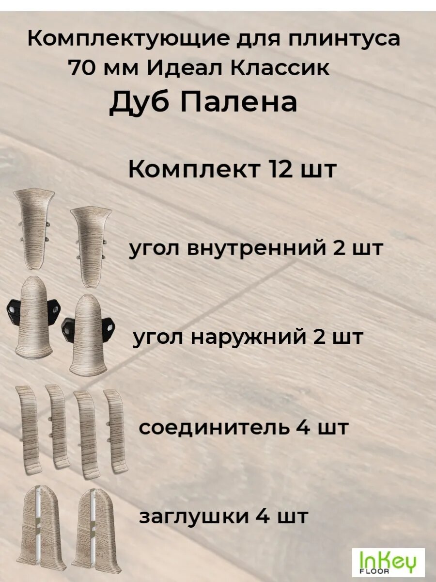 Комплектующие для плинтуса 70 мм цвет Дуб Палена