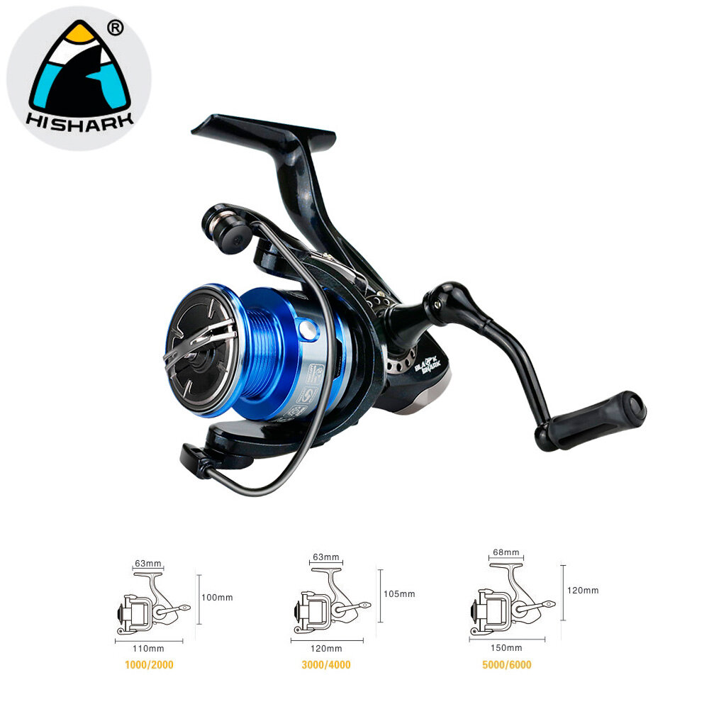 Катушка рыболовная Hishark, модель YW 1000, черно-синий, ультралайт