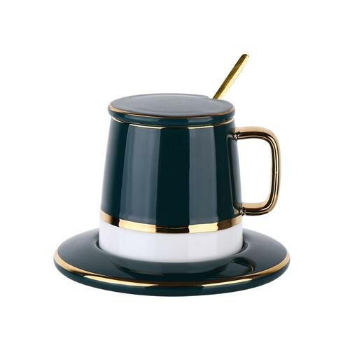 Ceramic Mug With Lid Milk Coffee Cups European Porcelain Creative Simple Espresso Couple Tea Cup And Saucer Set Gold Spoon Mugs|Mugs