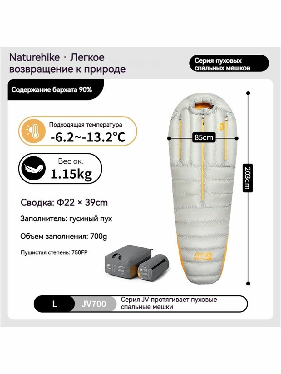 Naturehike Походный спальный мешок из гусиного пуха, защищающий от холода CNK2450WS027