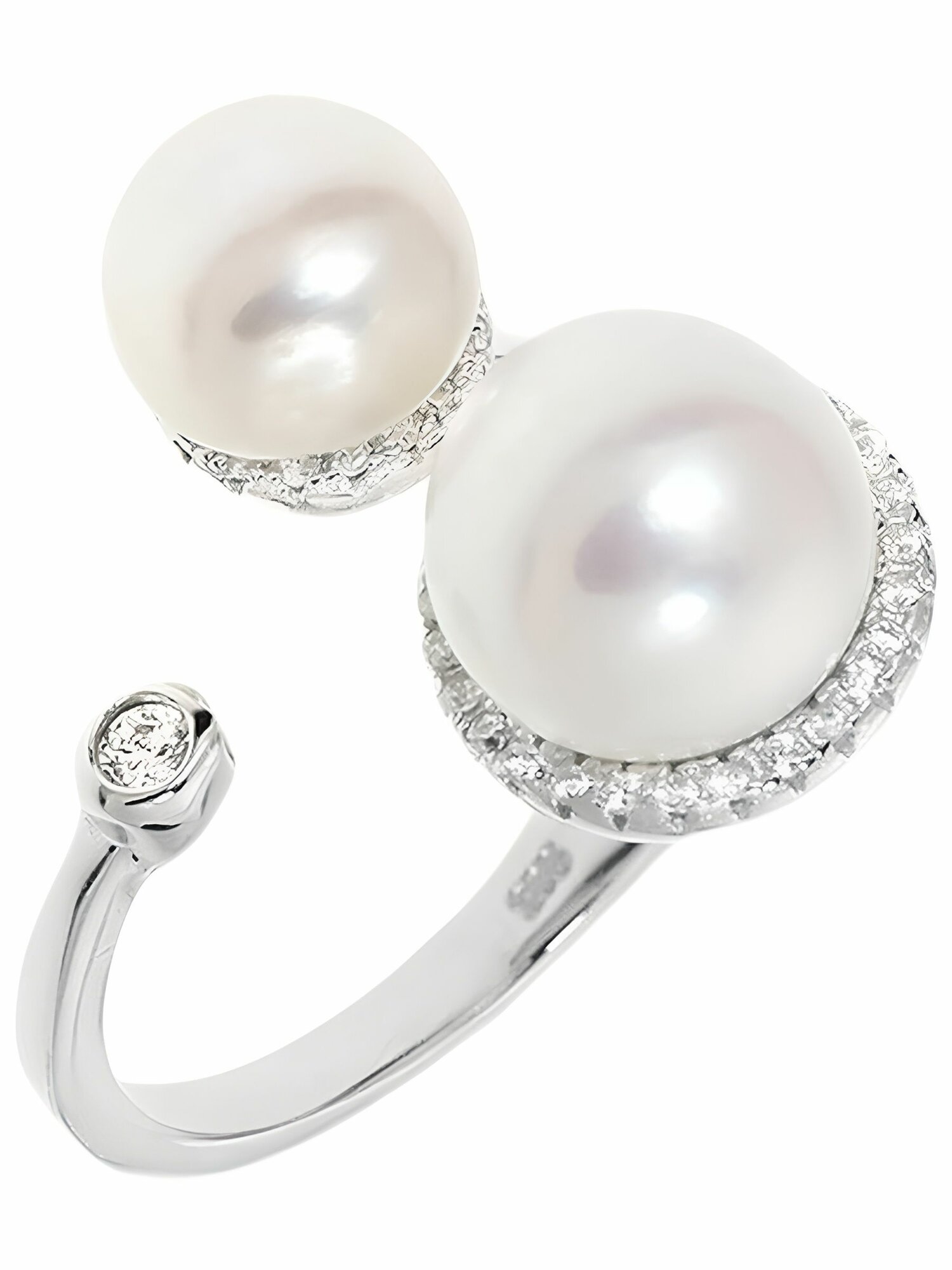 Кольцо тонкое, серебро, 925 проба, родирование, жемчуг культивированный, фианит