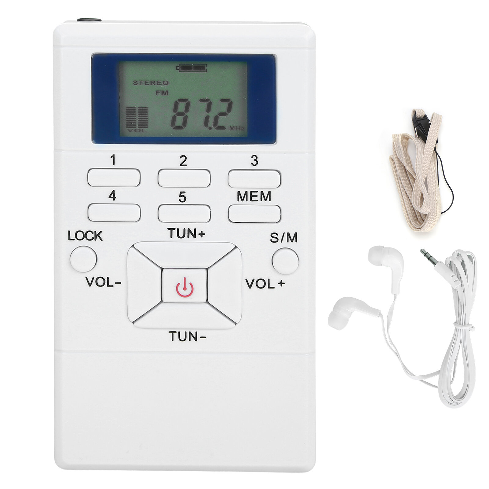 QQT102 Professional Radio Mini Portable FM Stereo Receiver with LCD Display EarphoneWhite