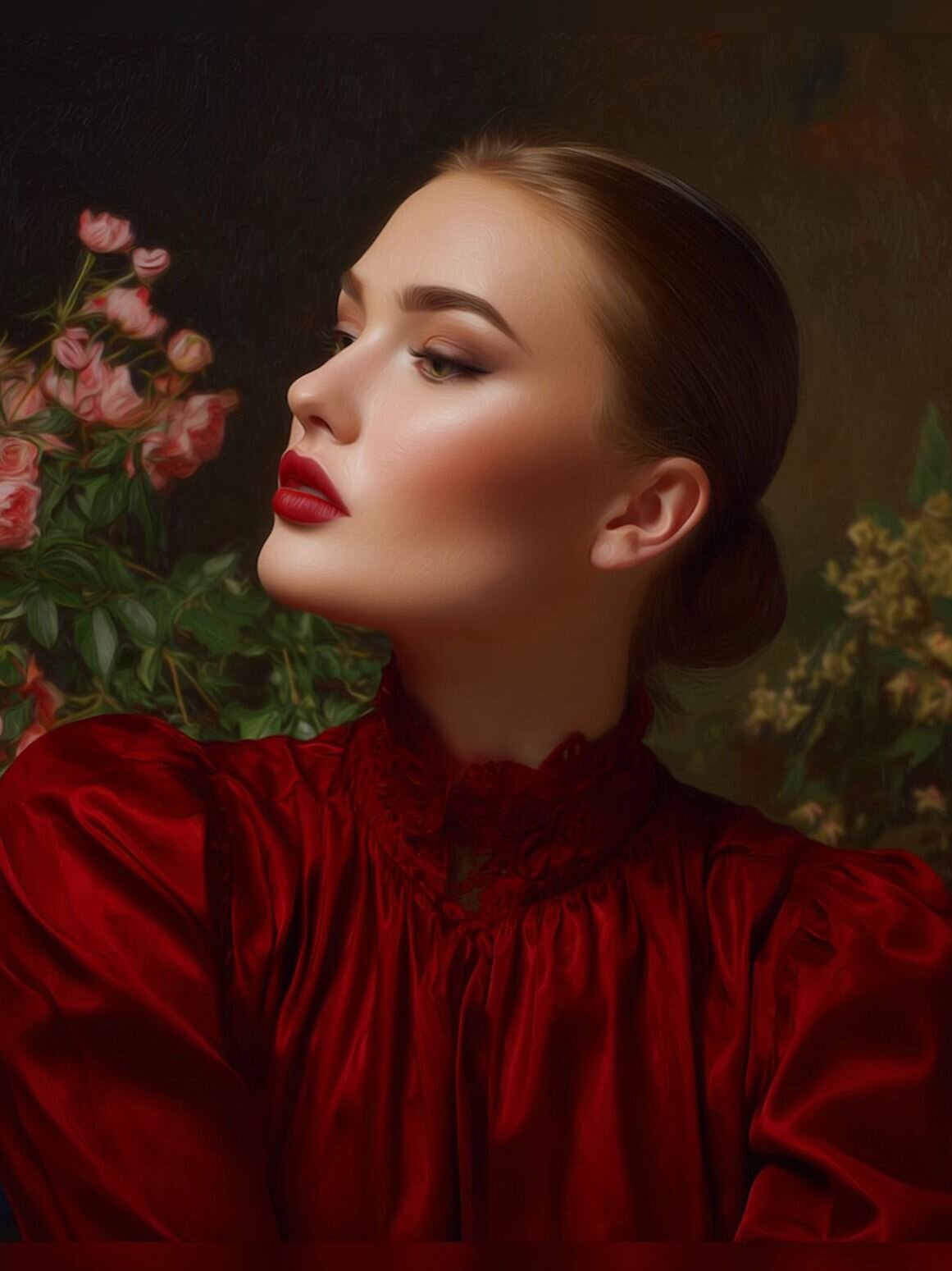"Девушка в красном с розами" картина на холсте 55 х 35 с подрамником