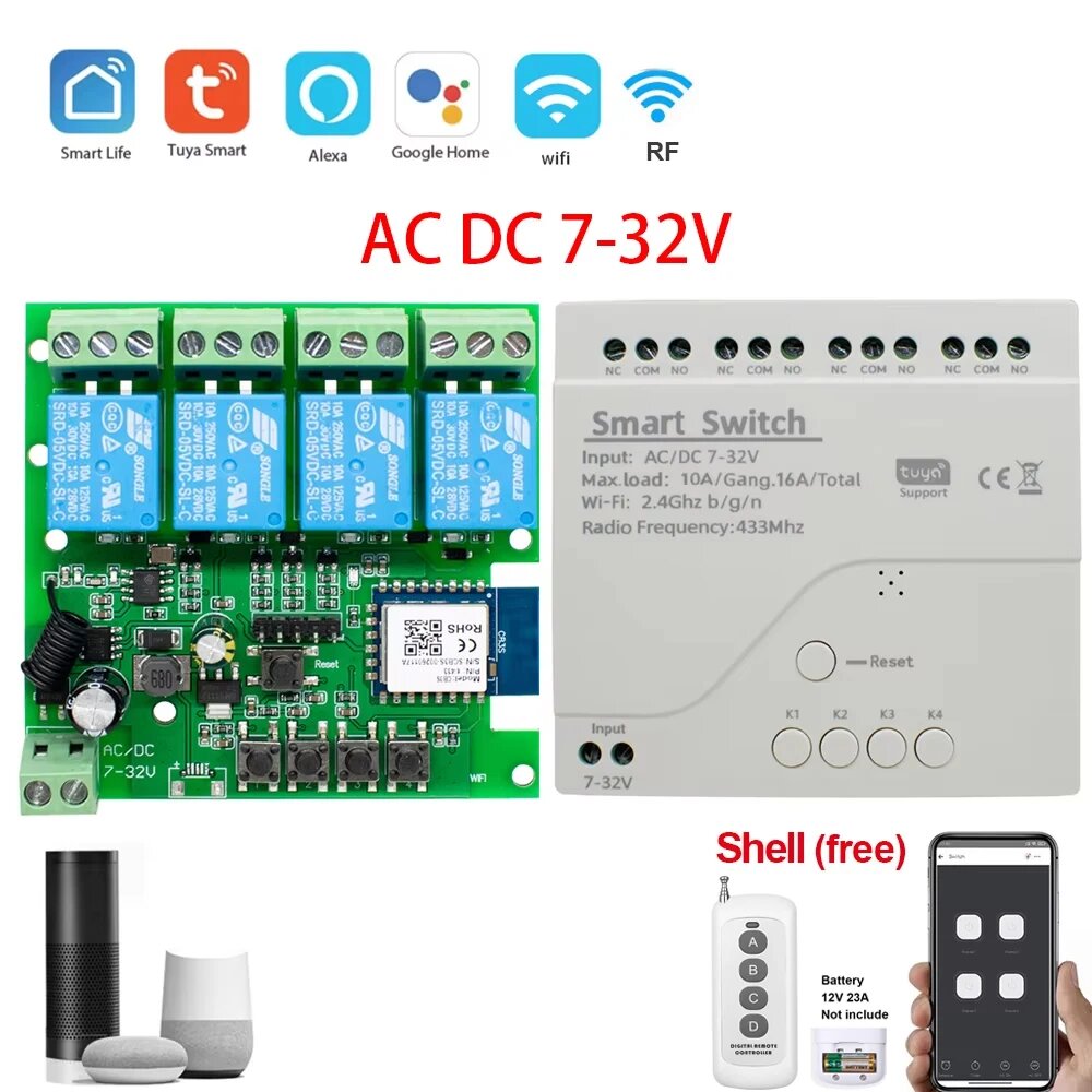 Scimagic-RC Wi-Fi умный переключатель 4 канала 7-32V and remote