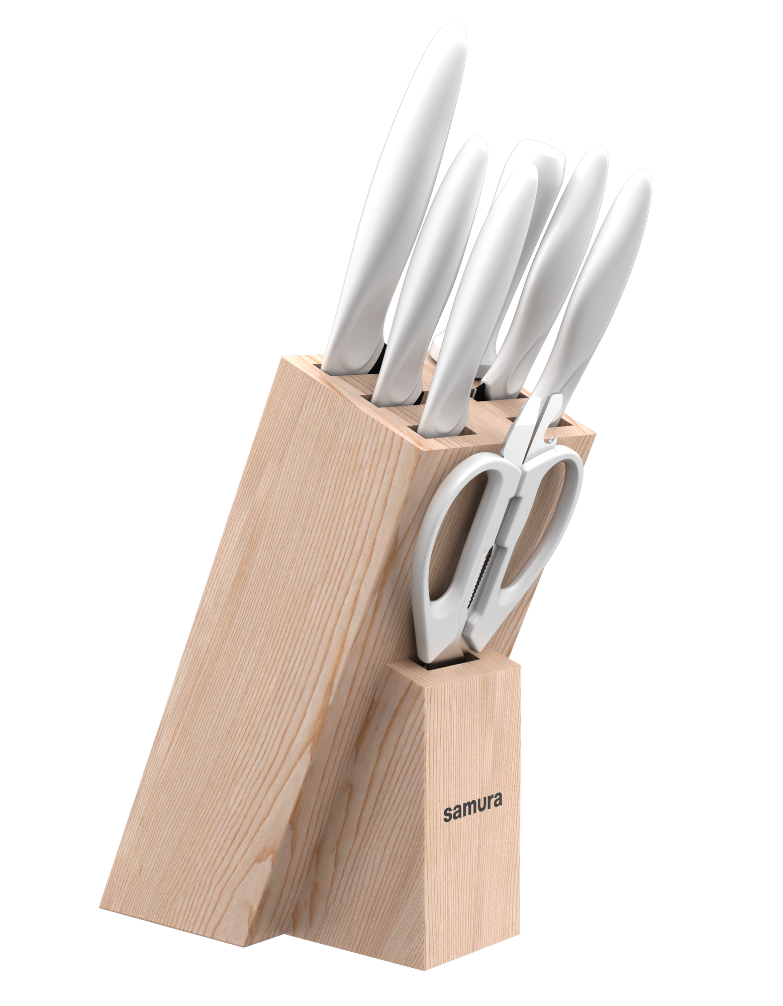 Набор кухонных ножей Samura MOJO овощной, универсальный, филейный, хлебный, шеф / мусат / подставка / ножницы SMJ-0280W
