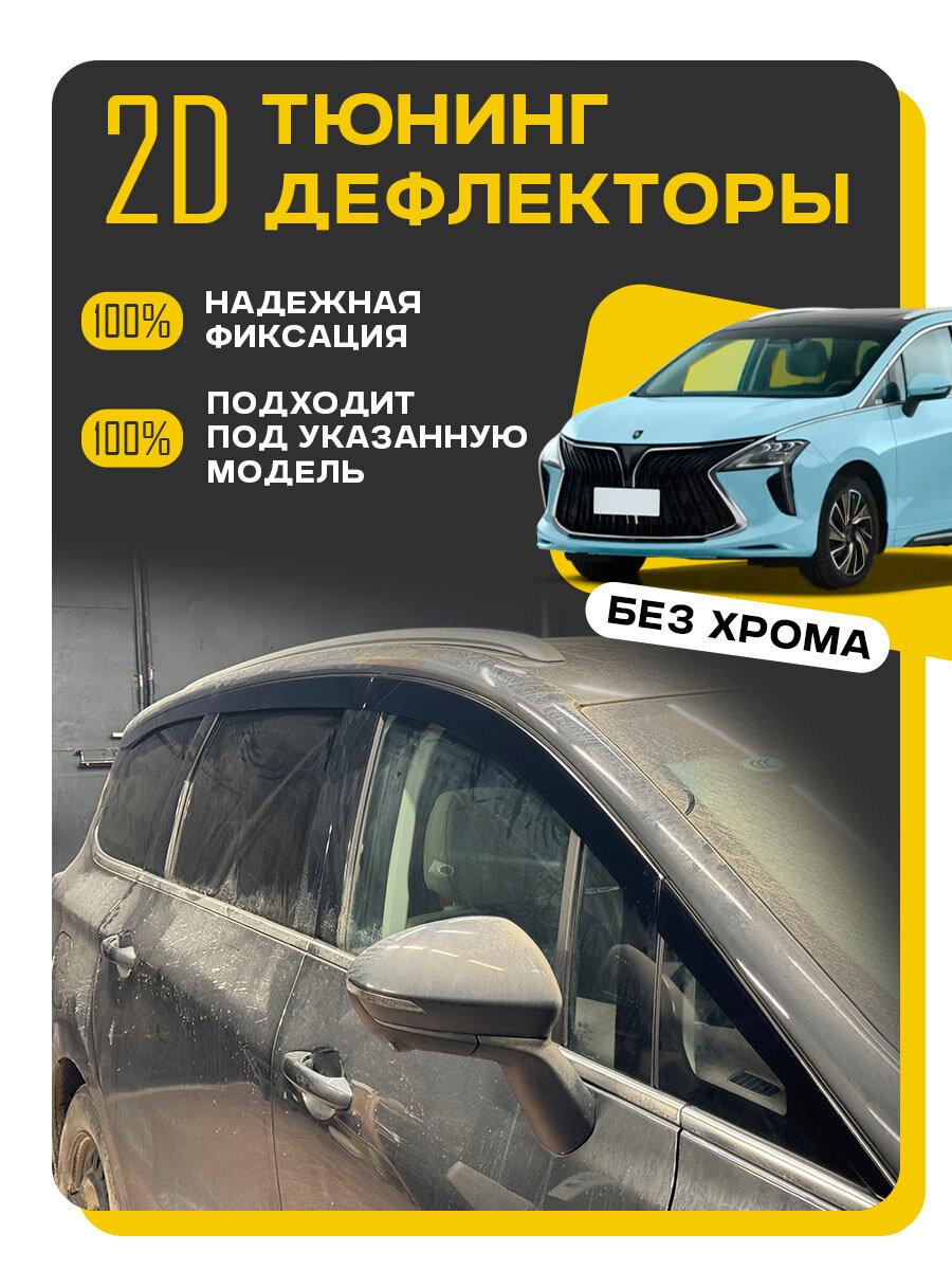 Плоские тюнинг дефлекторы для Forthing Yacht (2022-2025) Ветровики на Фортинг Яхт. Комплект 8 шт.