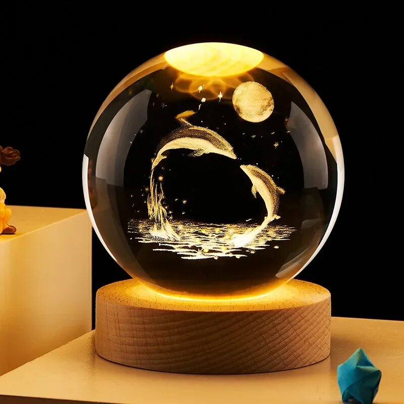 3D хрустальный шар, хрустальная планета, лазерная гравировка, глобус солнечной системы, астрономия, подарок на день рождения, стеклянная сфера, украшение дома Color Light Base, Type X