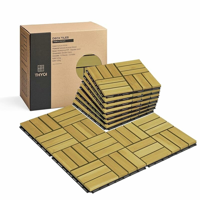 Террасная плитка, подходящая для любых погодных условий -на балконах, во дворе, внутри и снаружи (крестовидный узор из золотистого тика, 35 штук-)