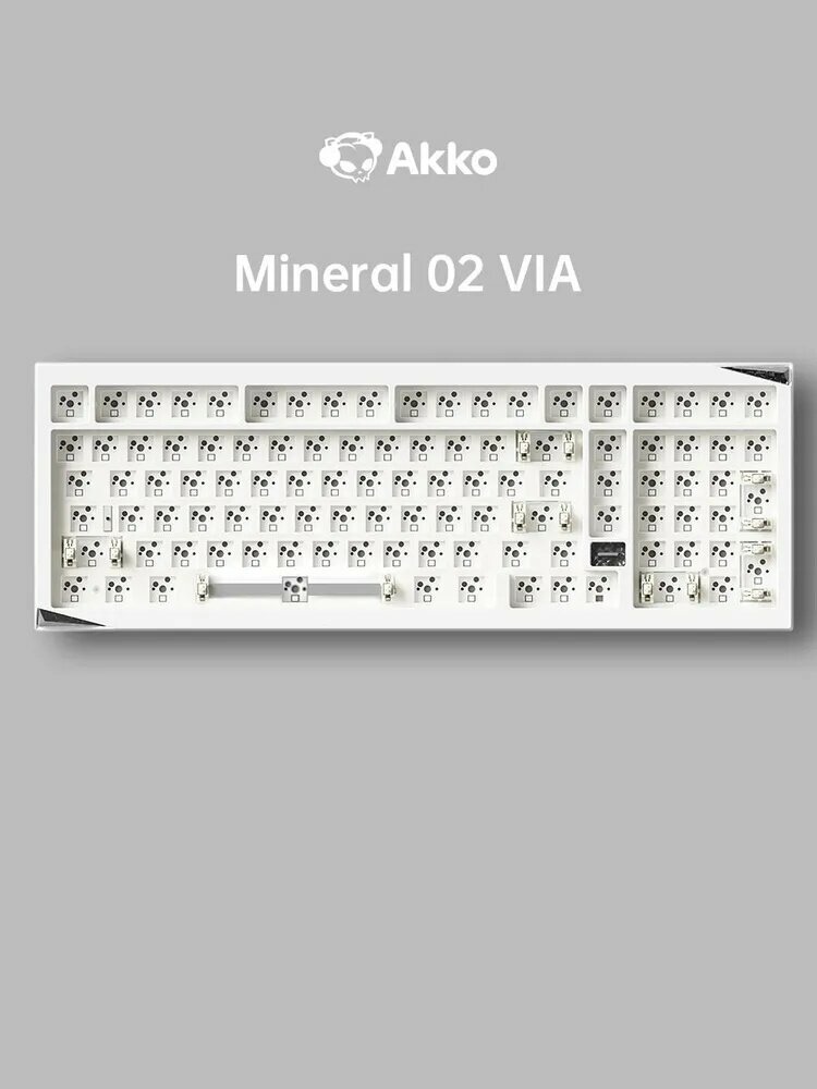 AKKO Игровая клавиатура беспроводная Механическая клавиатура Akko Mineral 02 VIA (US раскладка, белый корпус), 3-mode подключение (RGB подсветка), в виде набора для сборки (kit), Английская раскладка, зеркальный, белый
