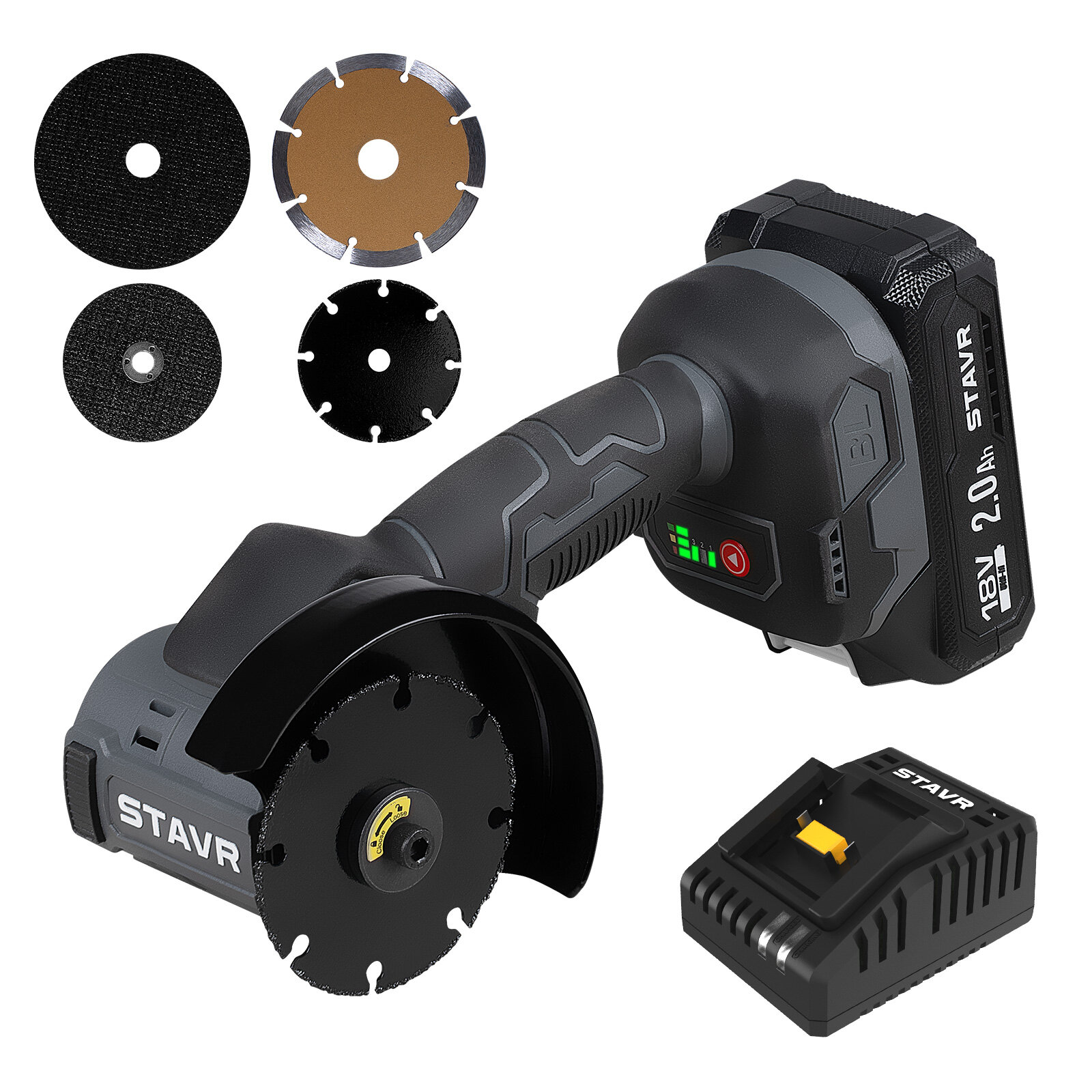 Машина углошлифовальная 76-105 мм, BL STAVR SAG 18BL-76V-1 (1х2.0 Ач, ЗУ, коробка)