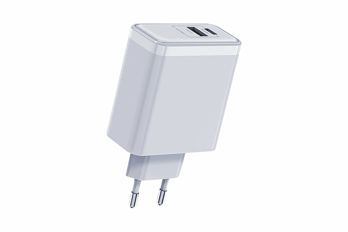 Сетевое зарядное устройство QUMO Energy PD, 65W Charger 0075, два порта: Type-C PD, + USB-A QC3.0, цвет белый 43017
