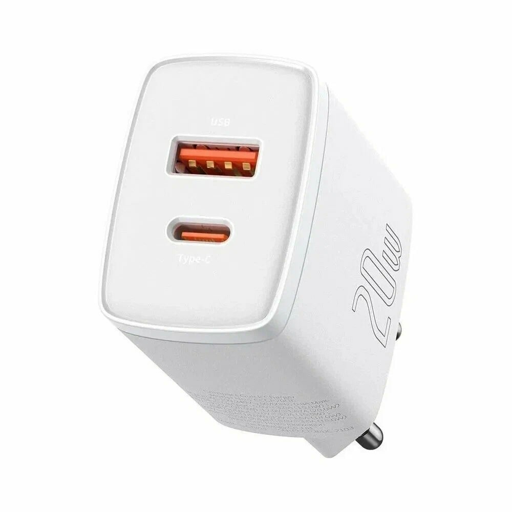 Сетевое зарядное устройство Baseus Compact Quick Charger USB + Type-C U+C 20W EU, 20 Вт, белый