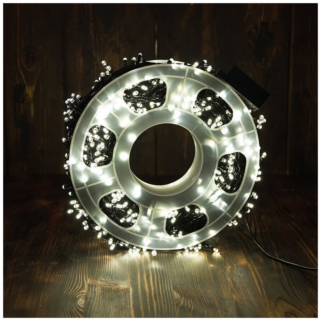 Новогодняя гирлянда уличная линейная, 500 LED, белая, тёмный провод, мелкие диоды, 1 режим, 50 метров