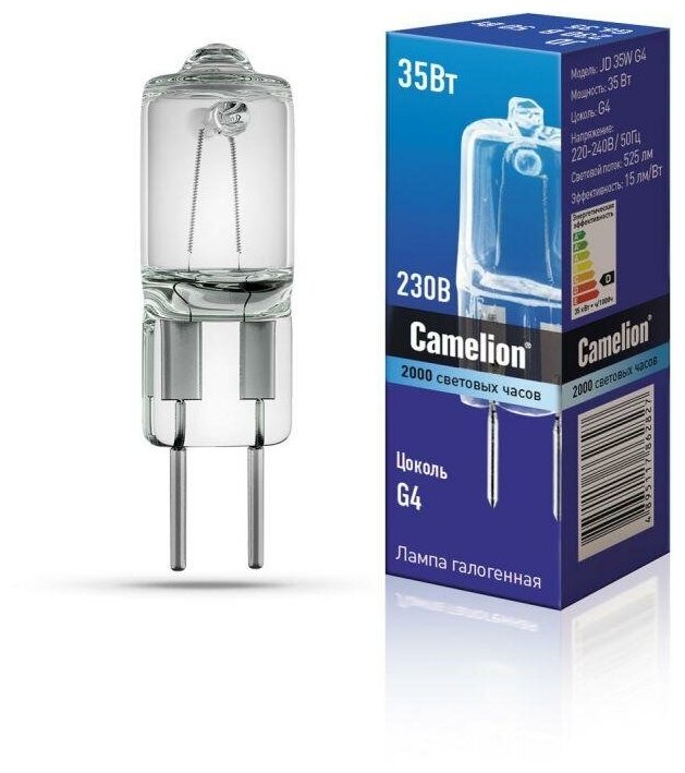Лампа галогенная JD 35Вт капсула g4 3000К 240В Camelion 10406