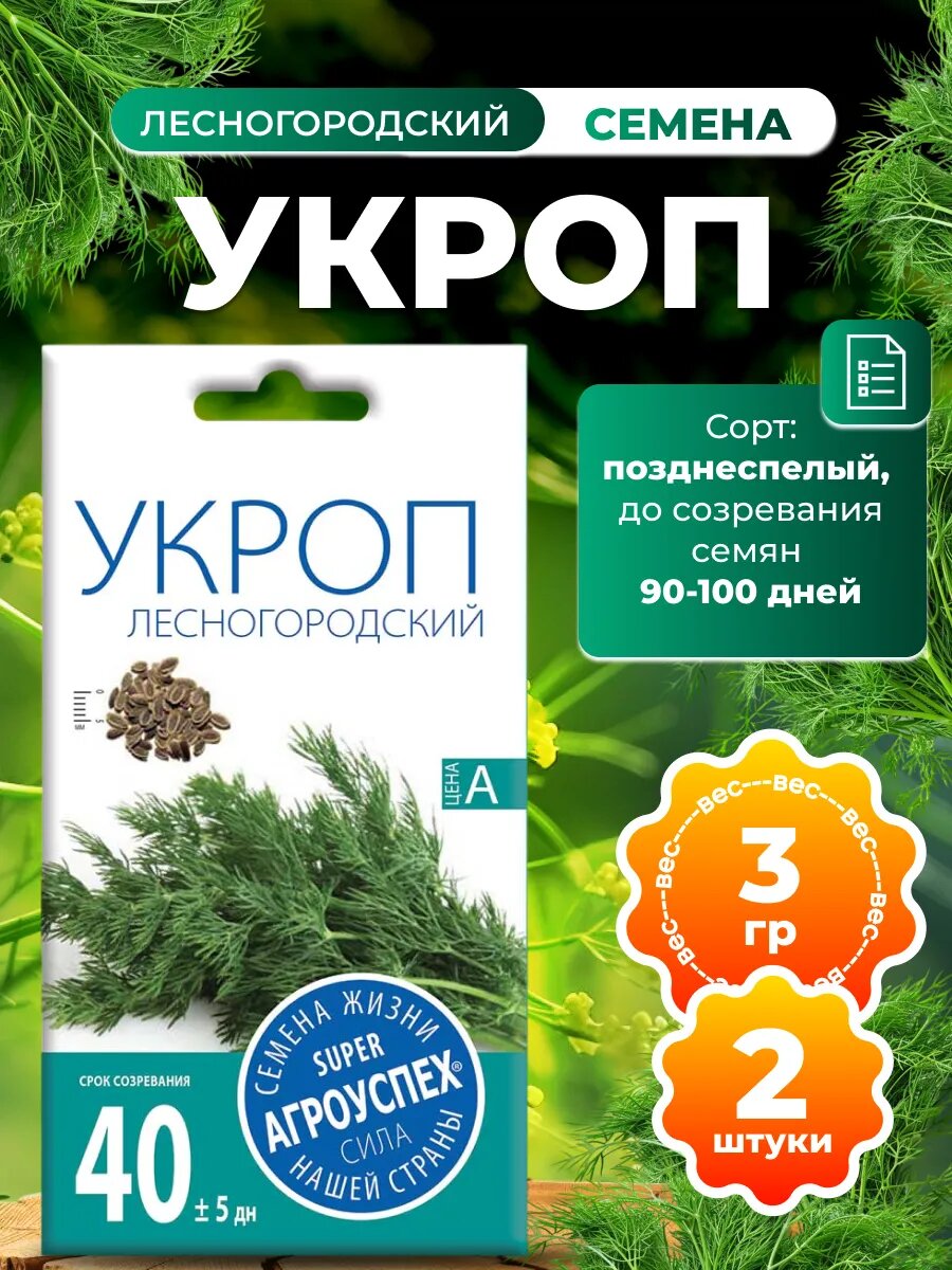 Семена укропа Лесногородский, 2 пачки по 3г