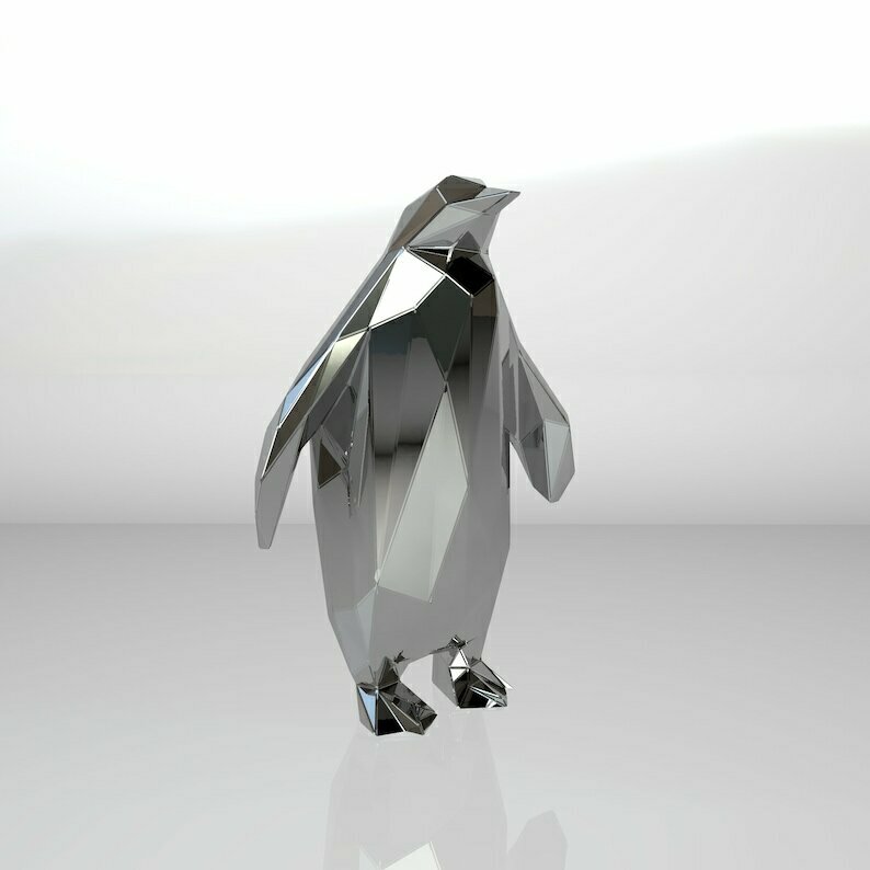 Полигональная фигура Пенгвин, геометрический полигональный металлический декор интерьера