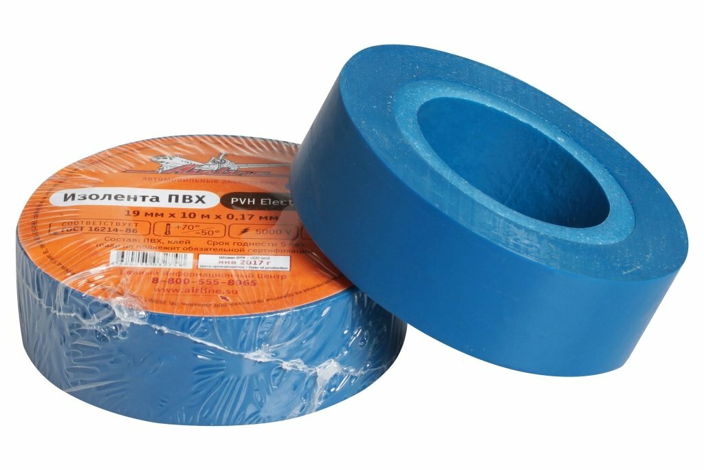 Изолента ПВХ синяя 19 мм*10 м AIRLINE AIT-P-13