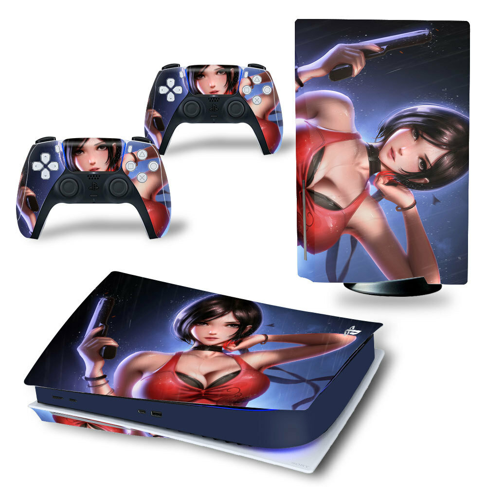 Наклейка виниловая защитная на игровую консоль Sony PlayStation 5 Fat Disc Edition, Resident Evil Ада, полный комплект с геймпадами