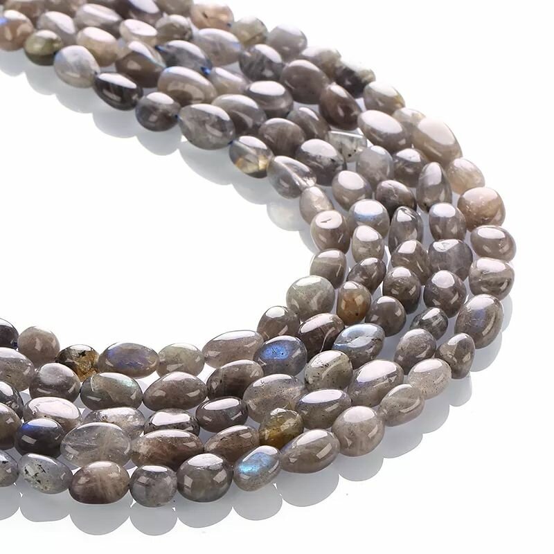 Лабрадор, бусины для рукоделия, галтовка 6-8 мм, на нитке от 45 шт