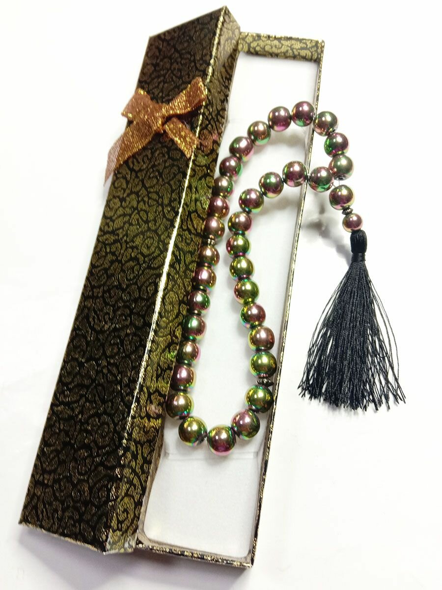 Мусульманские четки из гематита, 33 бусины, диаметр 10 мм. в подарочной коробке