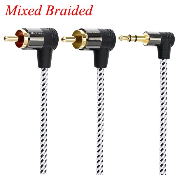 Bochara плетеный аудиокабель 3,5 мм на 2RCA Mixed White Braided, 10 м