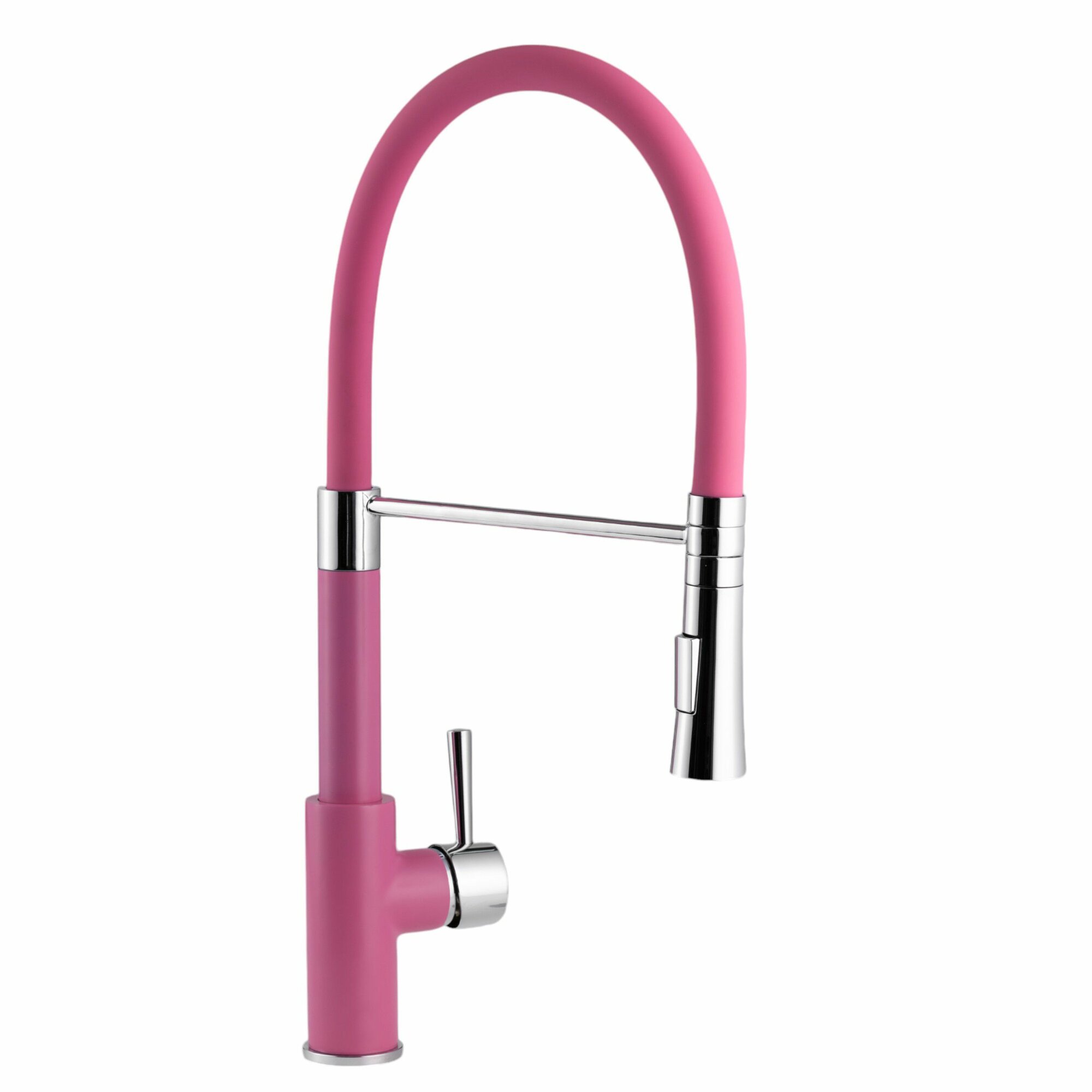 Смеситель для кухни с гибким поворотным гусаком и двухрежимным хромированным аэратором, розовый