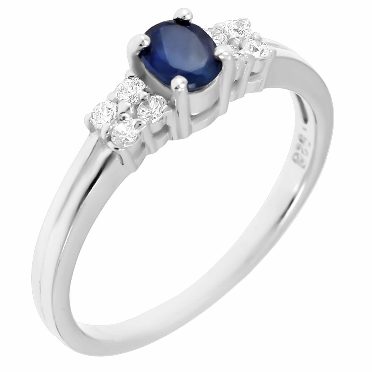 Кольцо тонкое, серебро, 925 проба, родирование, сапфир, фианит