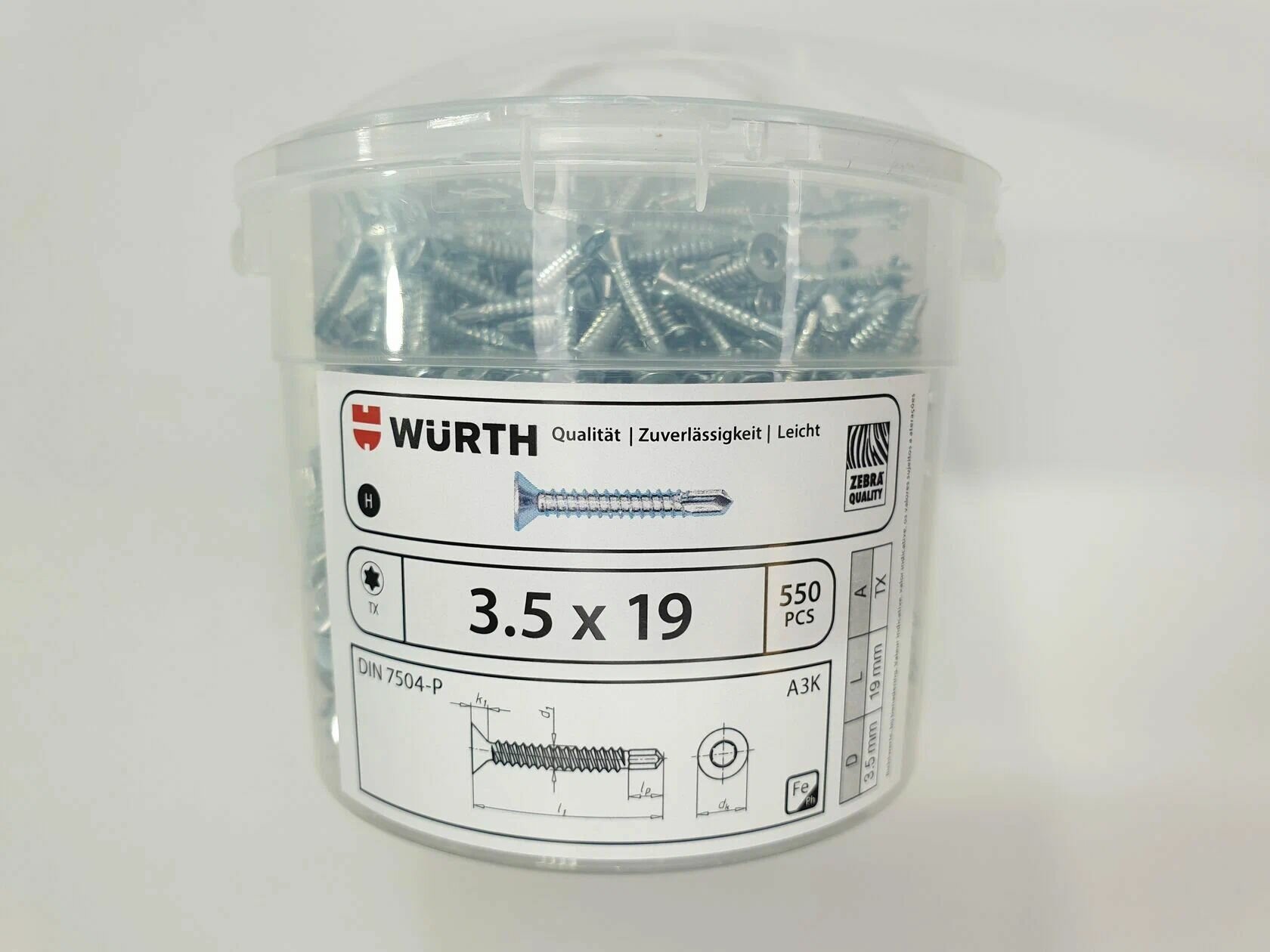 Саморез по металлу DIN 7504-P 3.5x19 (550 pcs) WURTH, Германия