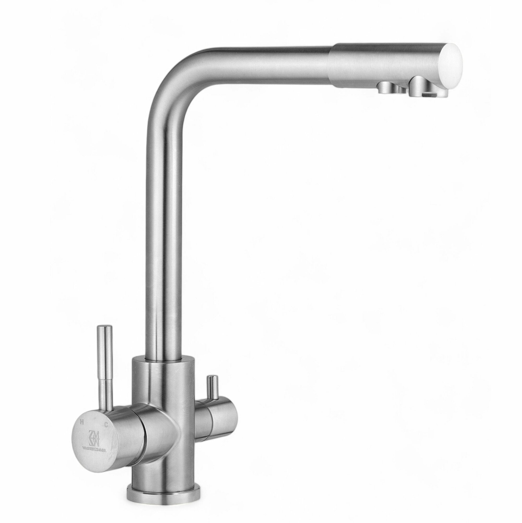 Смеситель для кухни с фильтром для питьевой воды и поворотным Г-образным гусаком, сатиновый