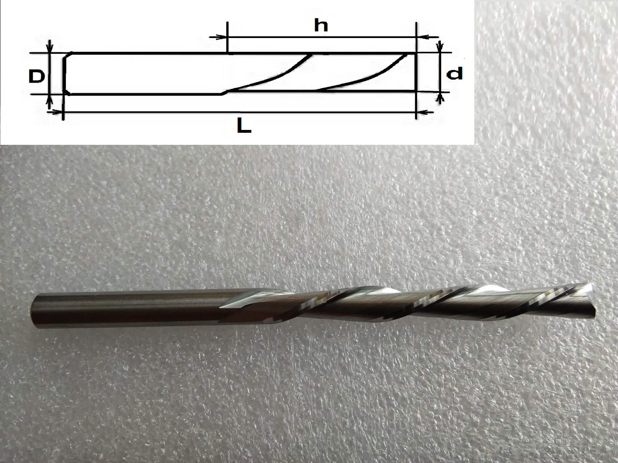 Спиральная двухзаходная фреза SZX652, d-6/ h-52/ D-6/ L-90. A series (с удалением стружки в низ) для ЧПУ станка