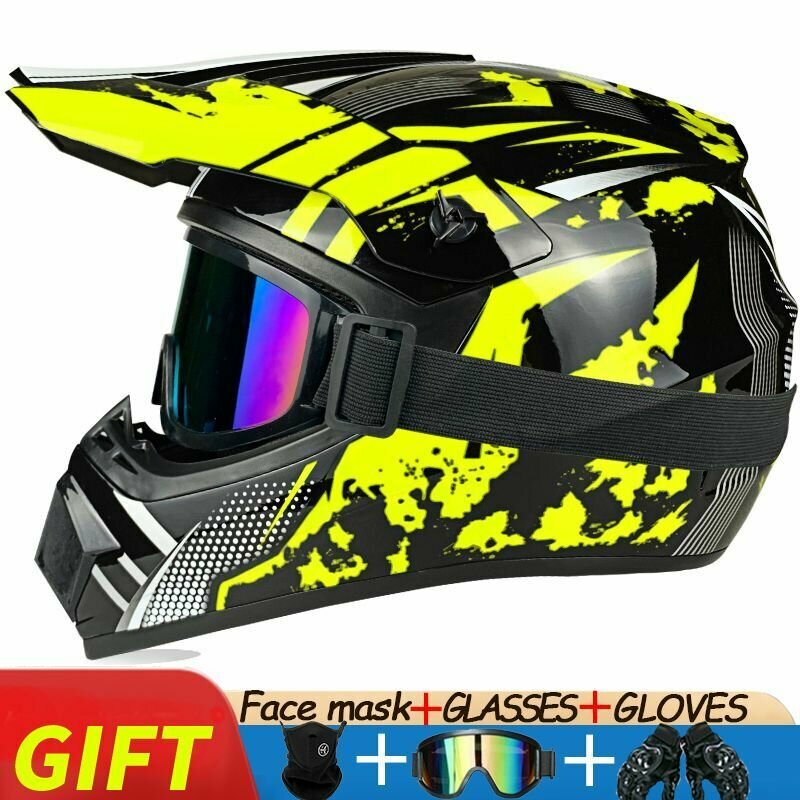 Шлем для картинга и мотокросса с ABS, одобрен DOT — комплект с очками и перчатками, размеры S–XL для детей и взрослых
