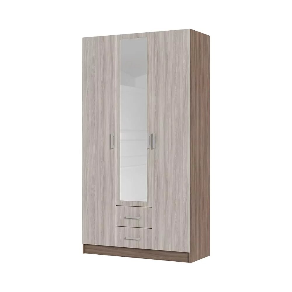 Шкаф 3-х створчатый с ящиками и зеркалом «Трио» (Шимо тёмный/Шимо светлый) 120х50х220