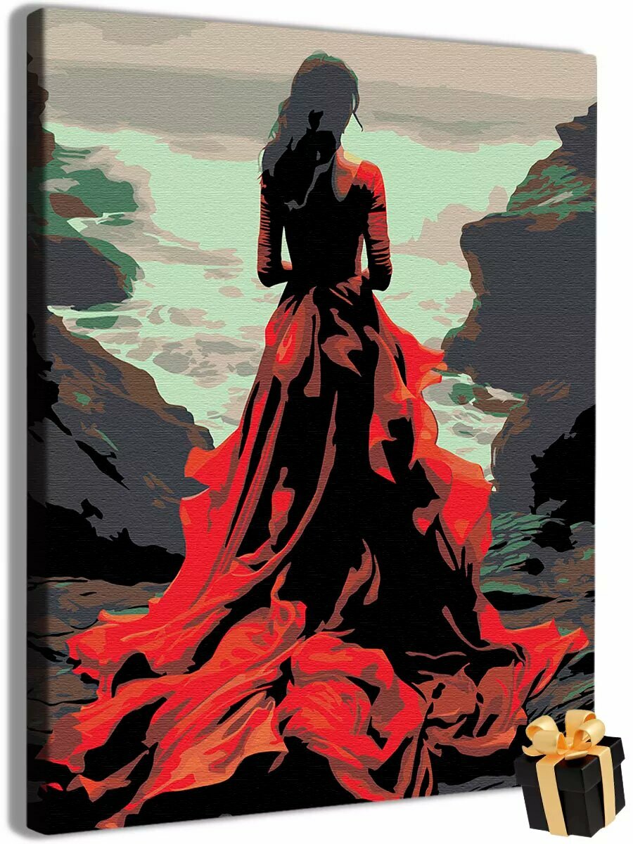 Картина по номерам девушка в красном платье