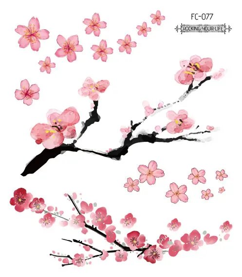 Rocooart временные татуировки цветы сакура FC-077