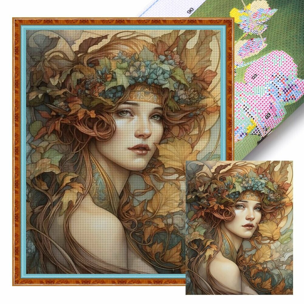 Полная вышивка, экологическая хлопчатобумажная нить, 11-каратный принт в 3 нити, 40*50 см, ретро-длинноволосая женщина, набор для вышивки крестиком серии character