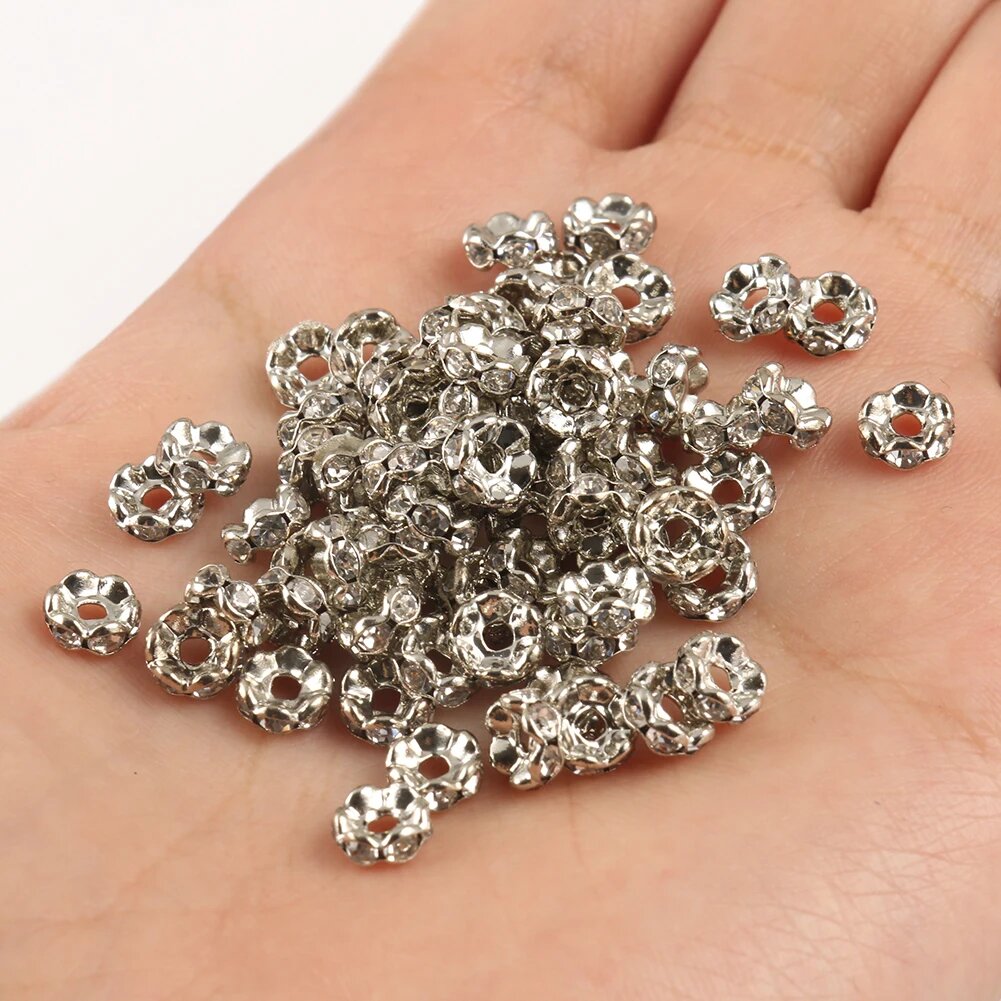Бусины-разделители GMB724 круглые стразы 4, 6, 8, 10 мм 8mm 50pcs Beads, Rhodium Wave Side
