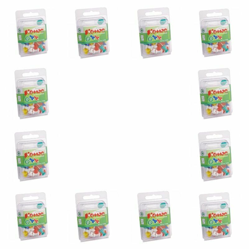 Комус Кнопки силовые для пробковых досок, пластиковая шляпка 25шт/уп 12 уп