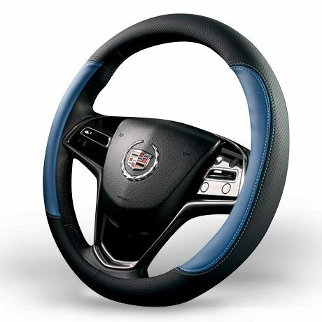 Оплетка, чехол (накидка) на руль Форд Фокус (2007 - 2011) хэтчбек 5 дверей / Ford Focus, Экокожа, Черный и синий