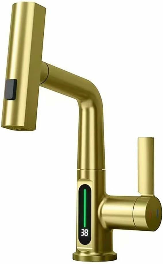 Смеситель для раковины в ванной с одним отверстием, с выдвижным распылителем "водопад"