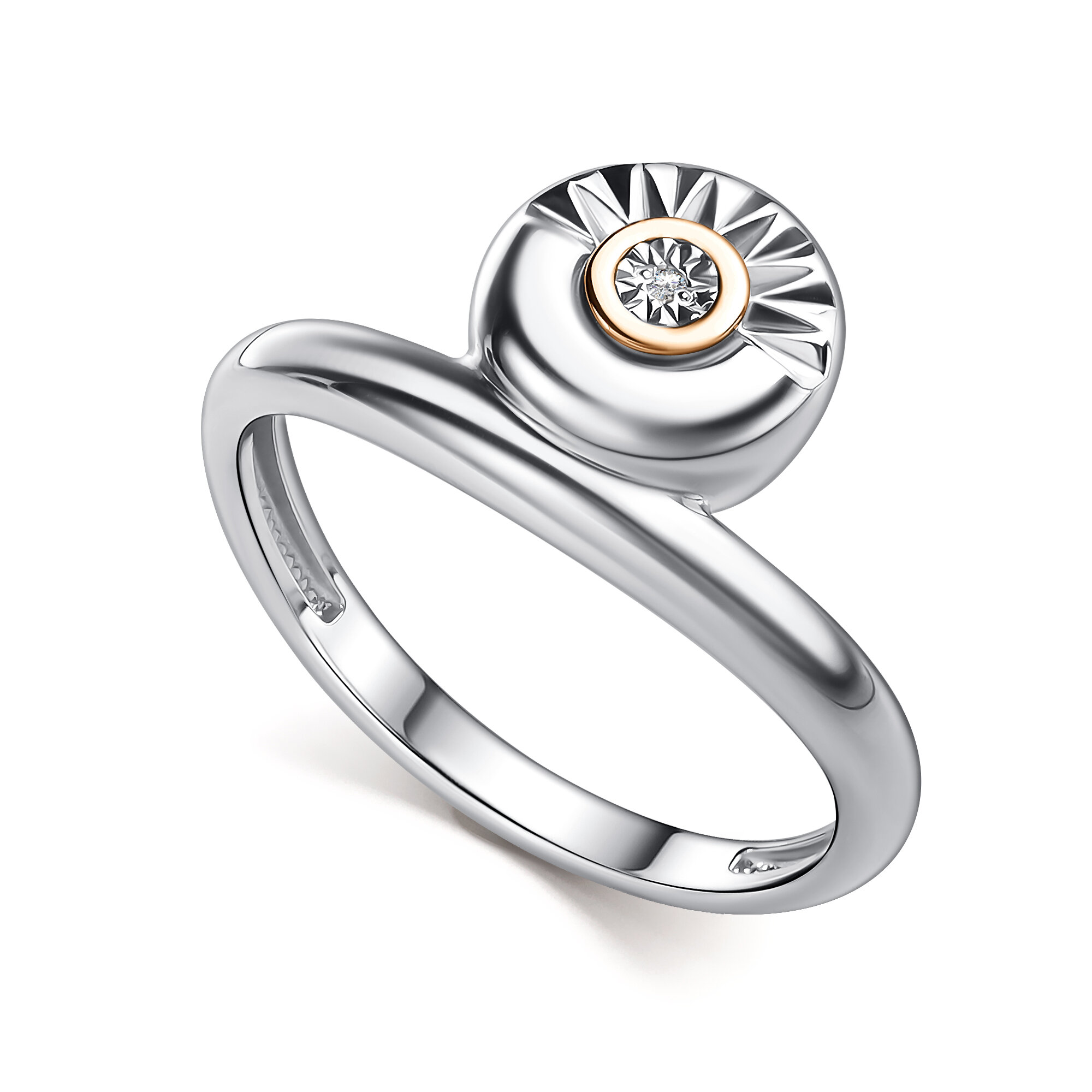 Кольцо, серебро, 925 проба, родирование, бриллиант