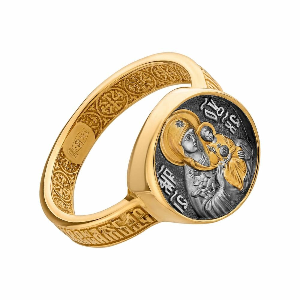 Перстень, серебро, 925 проба, чернение, золочение