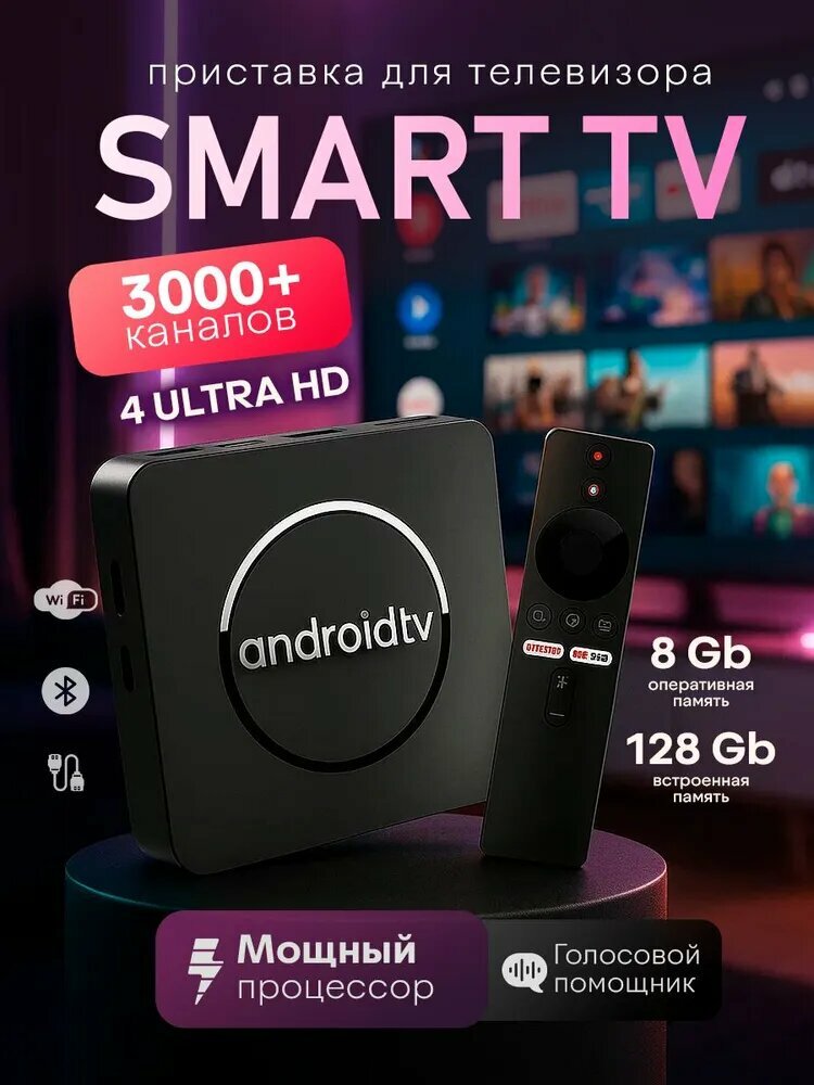 ТВ-приставка "8K Ultra", Android, 8ГБ/128ГБ, пульт с голосовым управлением