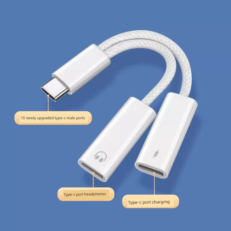 Подходит для Android Apple 15, адаптер для наушников «два в одном», тип c на молнии + молния, конвертер USB-C, наушники