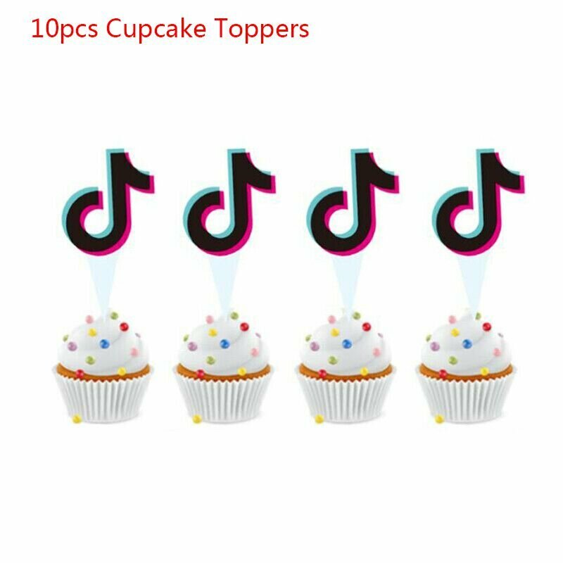 Декоративный набор delightful tik tok birthday party, тарелки, стаканы, салфетки, баннер happy birthday, топперы для кексов, 10 шт