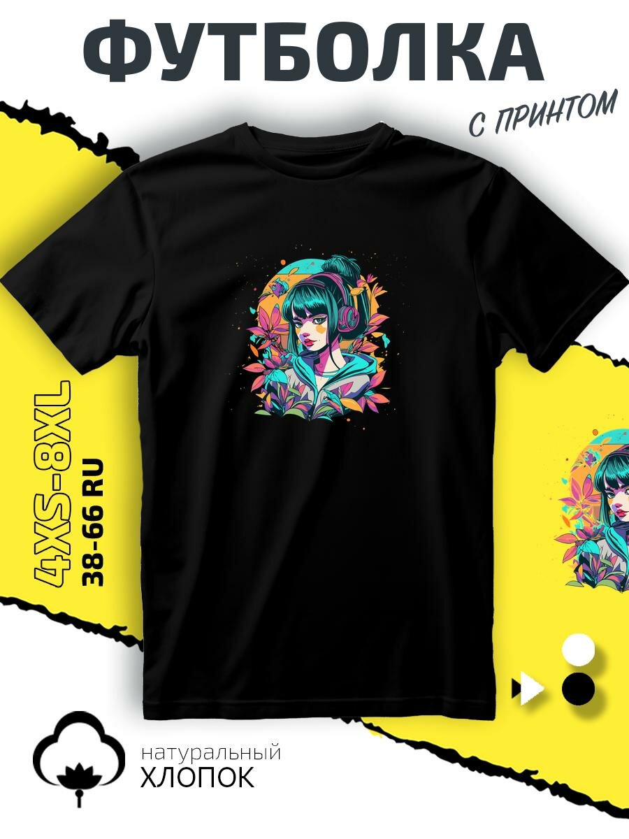 Футболка Акира аниме девушка с наушниками