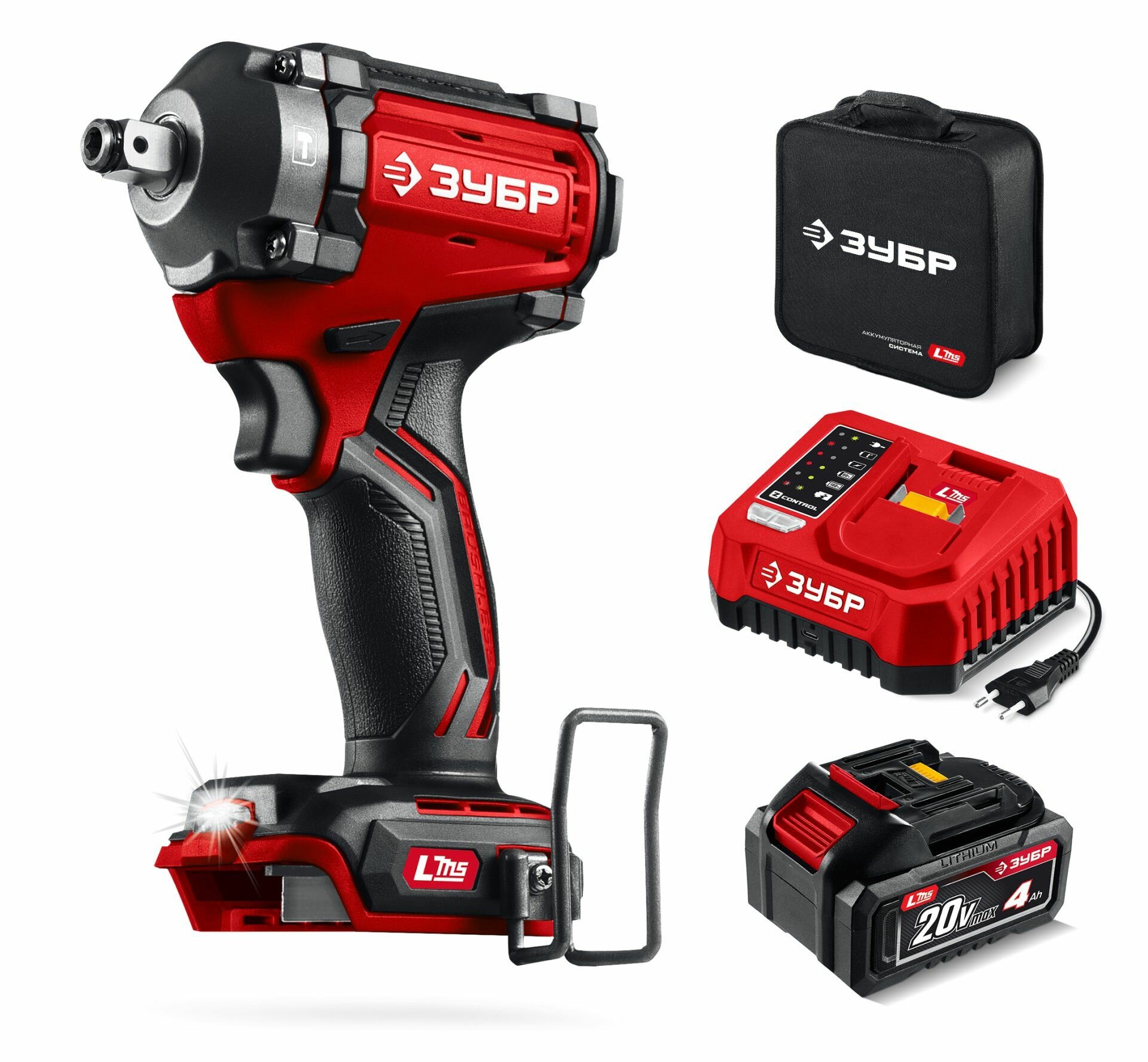 Аккумуляторный бесщеточный гайковерт 20 В 350 Нм 1 АКБ 4 Ач Зубр ГБУ-350-41