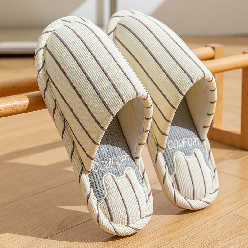 Мужские и женские домашние тапочки из чистого хлопка, гостиничные нескользящие простые полосатые тапочки.39-40