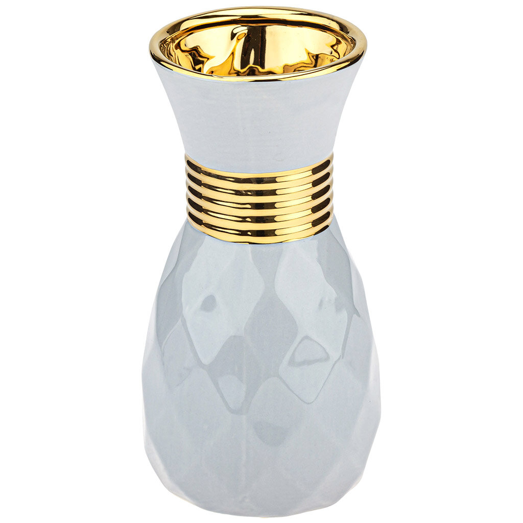 Ваза КНР керамическая "Лира" 0,9 л, д 11 см, h 21 см, тонкокаменная керамика, длина горла - 9 см, глянцевая глазурь, цвет - серый, с золотом (8206C)