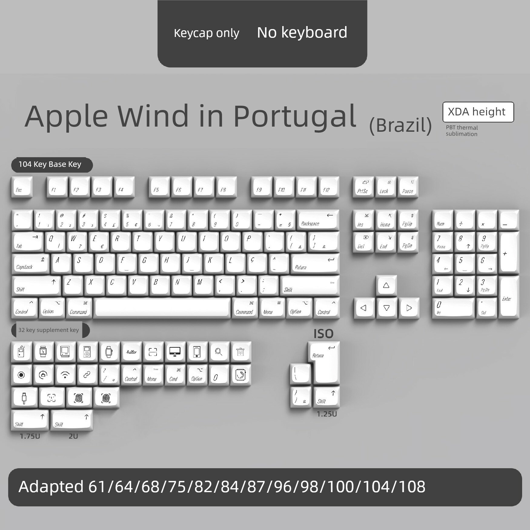 Минималистичные белые кейкапы XDA-профиля (японский, корейский, немецкий, французский, испанский, бразильский,
