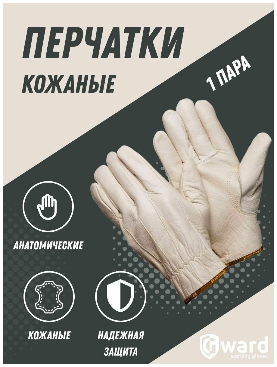 Перчатки Gward Force, кожаные, анатомические, многоразовые, размер 10/XL, серые